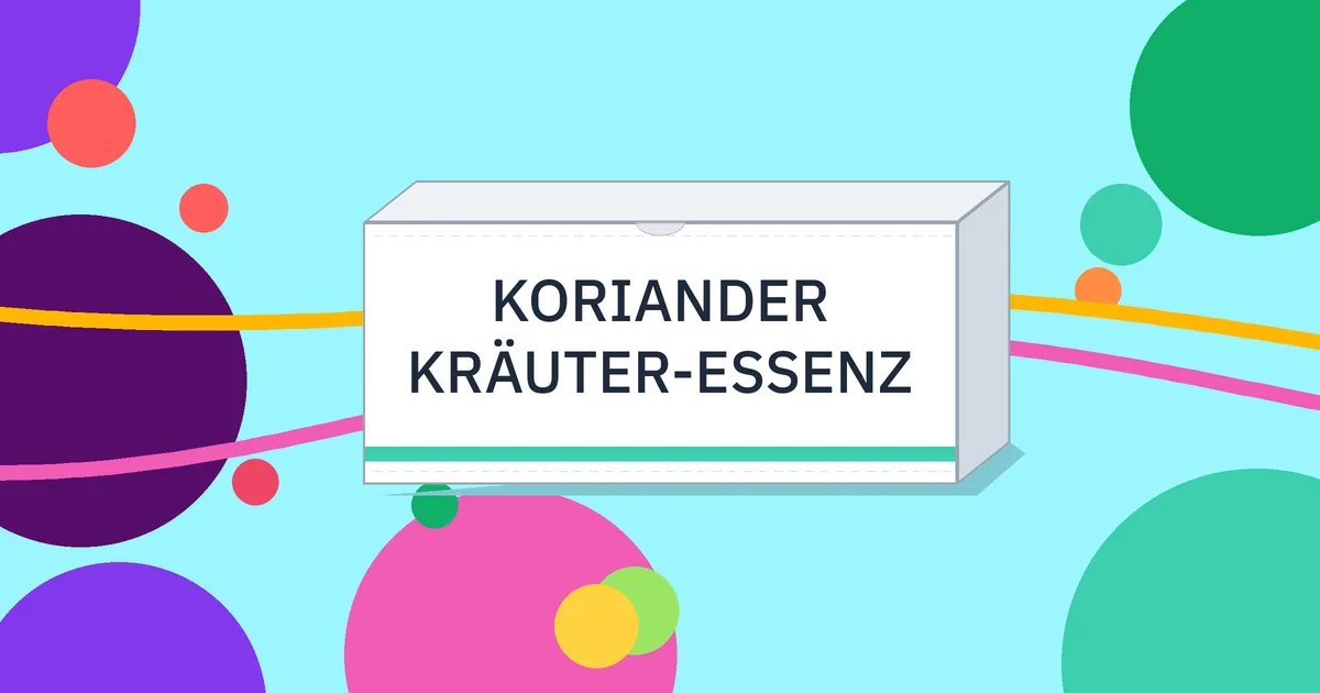 Symbolbild: Packung mit der Aufschrift KORIANDER KRÄUTER-ESSENZ (PZN 09274710) – Verfügbarkeit und Bezug in Apotheken in Frankfurt am Main