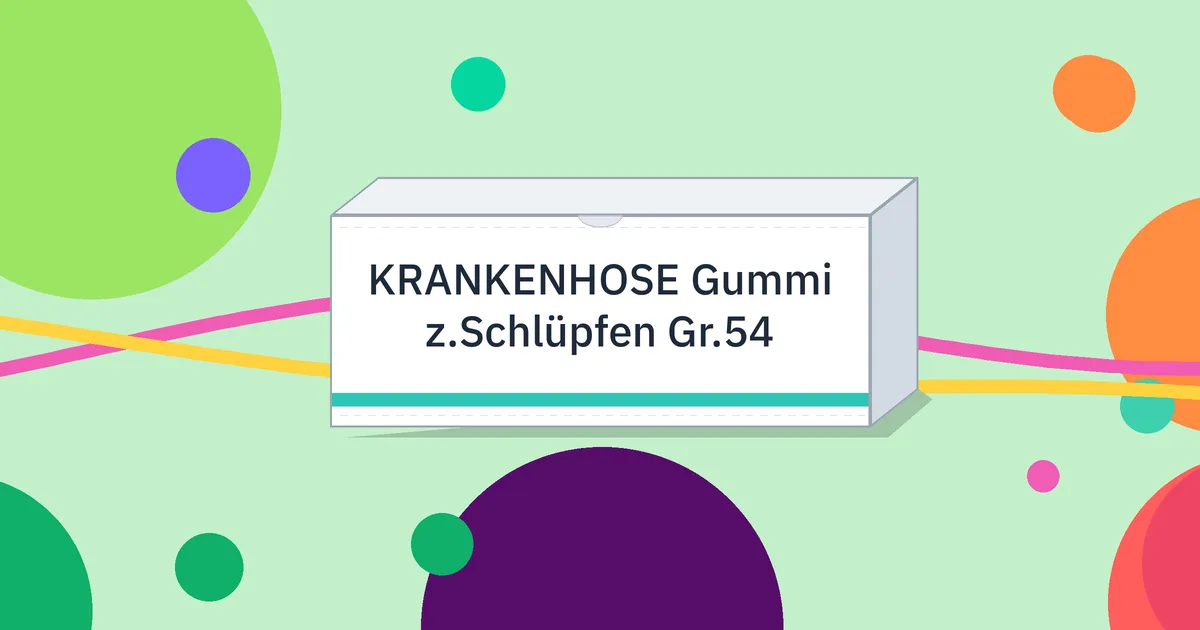 Symbolbild: Packung mit der Aufschrift KRANKENHOSE Gummi z.Schlüpfen Gr.54 (PZN 01979960) – Verfügbarkeit und Bezug in Apotheken in Frankfurt am Main
