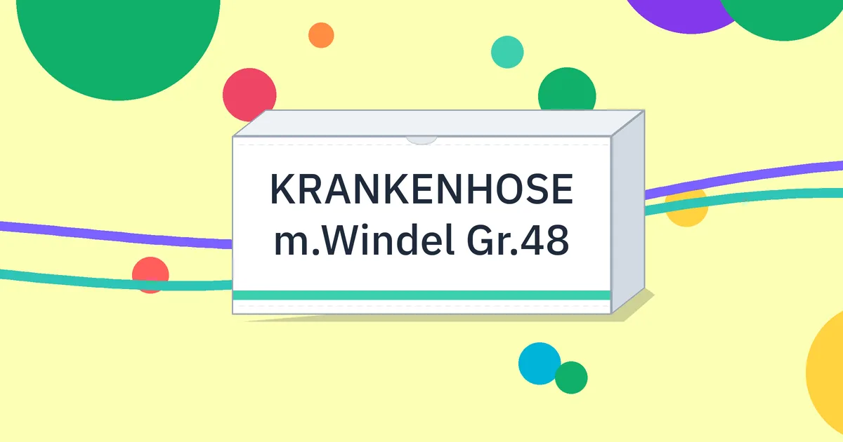 Symbolbild: Packung mit der Aufschrift KRANKENHOSE m.Windel Gr.48 (PZN 02441889) – Verfügbarkeit und Bezug in Apotheken in Frankfurt am Main