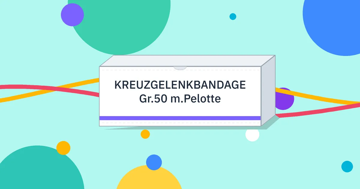 Symbolbild: Packung mit der Aufschrift KREUZGELENKBANDAGE Gr.50 m.Pelotte (PZN 02008885) – Verfügbarkeit und Bezug in Apotheken in Frankfurt am Main