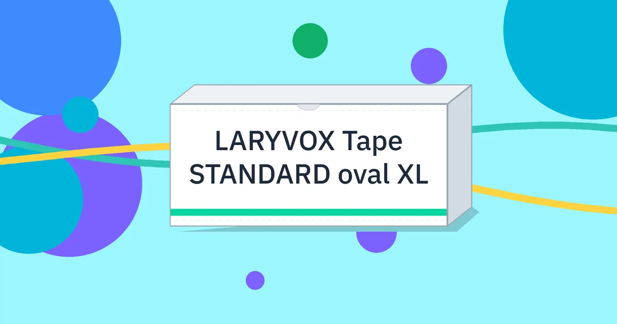 Symbolbild: Packung mit der Aufschrift LARYVOX Tape STANDARD oval XL (PZN 03891407) – Verfügbarkeit und Bezug in Apotheken in Frankfurt am Main