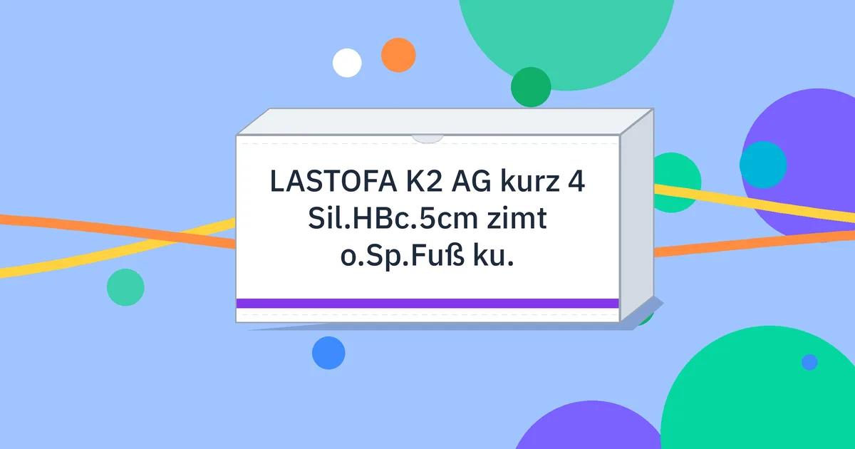 Symbolbild: Packung mit der Aufschrift LASTOFA K2 AG kurz 4 Sil.HBc.5cm zimt o.Sp.Fuß ku. (PZN 13805277) – Verfügbarkeit und Bezug in Apotheken in Frankfurt am Main