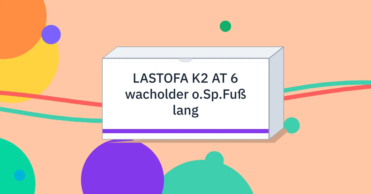 Symbolbild: Packung mit der Aufschrift LASTOFA K2 AT 6 wacholder o.Sp.Fuß lang (PZN 14151978) – Verfügbarkeit und Bezug in Apotheken in Frankfurt am Main