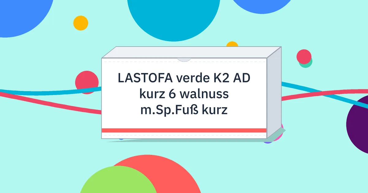 Symbolbild: Packung mit der Aufschrift LASTOFA verde K2 AD kurz 6 walnuss m.Sp.Fuß kurz (PZN 16721888) – Verfügbarkeit und Bezug in Apotheken in Frankfurt am Main