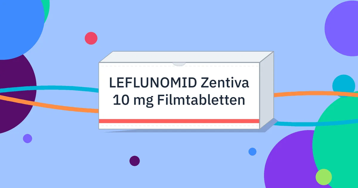 Symbolbild: Packung mit der Aufschrift LEFLUNOMID Zentiva 10 mg Filmtabletten (PZN 06913055) – Verfügbarkeit und Bezug in Apotheken in Frankfurt am Main