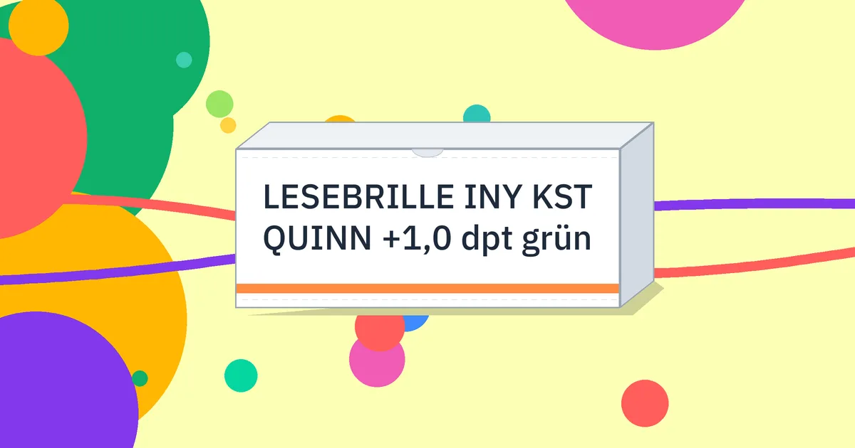 Symbolbild: Packung mit der Aufschrift LESEBRILLE INY KST QUINN +1,0 dpt grün (PZN 19941320) – Verfügbarkeit und Bezug in Apotheken in Frankfurt am Main