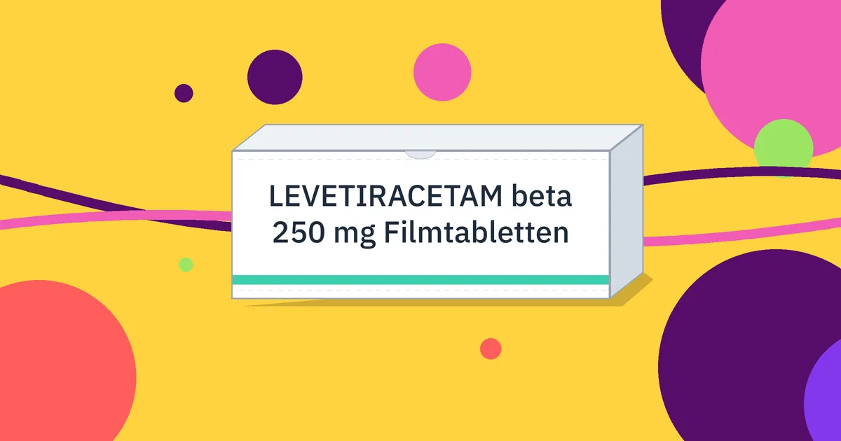 Symbolbild: Packung mit der Aufschrift LEVETIRACETAM beta 250 mg Filmtabletten (PZN 08841041) – Verfügbarkeit und Bezug in Apotheken in Frankfurt am Main