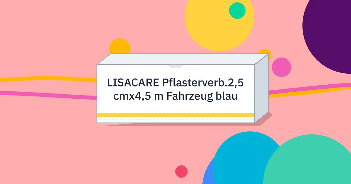 Symbolbild: Packung mit der Aufschrift LISACARE Pflasterverb.2,5 cmx4,5 m Fahrzeug blau (PZN 17891747) – Verfügbarkeit und Bezug in Apotheken in Frankfurt am Main