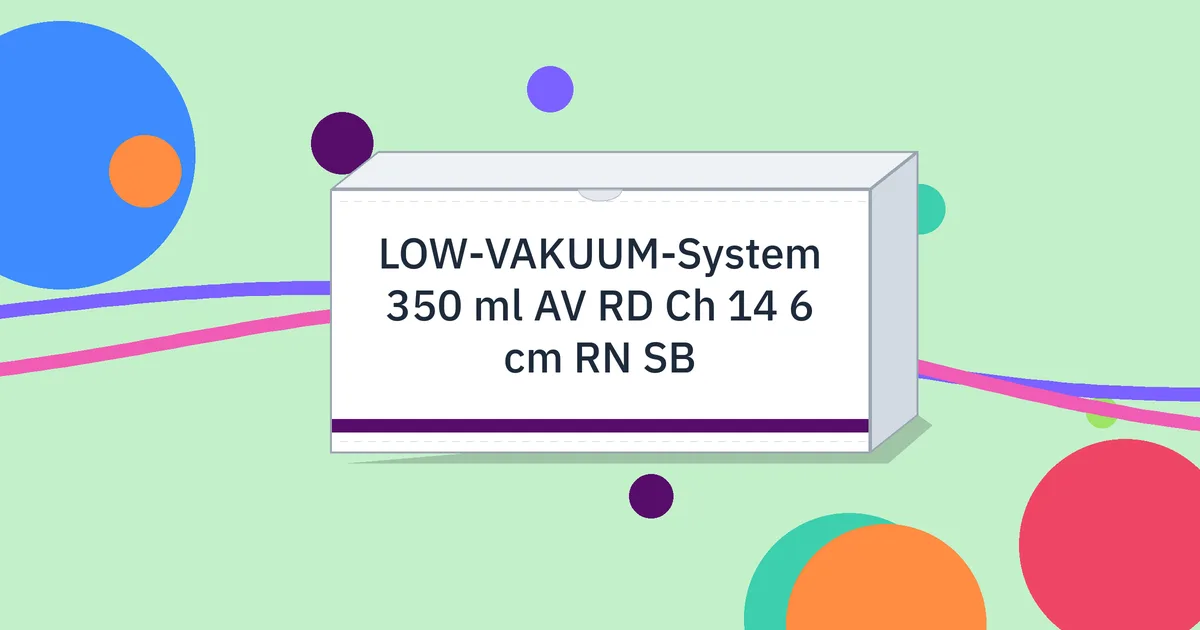 Symbolbild: Packung mit der Aufschrift LOW-VAKUUM-System 350 ml AV RD Ch 14 6 cm RN SB (PZN 17486219) – Verfügbarkeit und Bezug in Apotheken in Frankfurt am Main