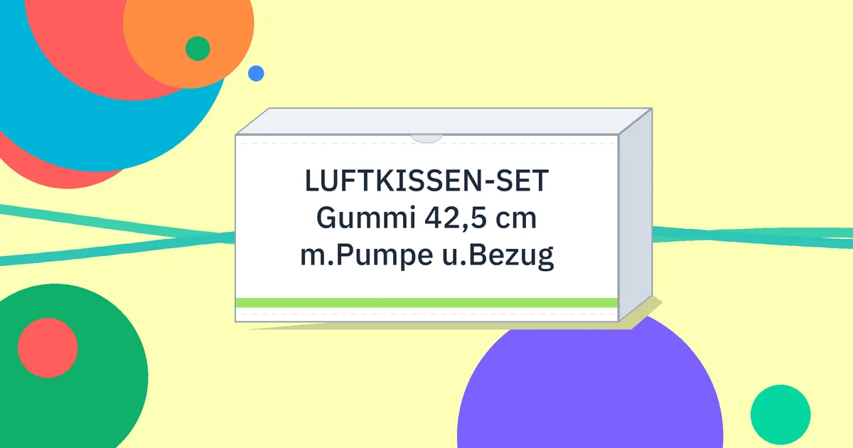 Symbolbild: Packung mit der Aufschrift LUFTKISSEN-SET Gummi 42,5 cm m.Pumpe u.Bezug (PZN 13921807) – Verfügbarkeit und Bezug in Apotheken in Frankfurt am Main