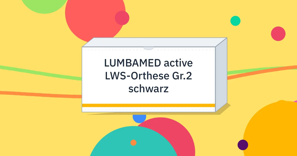 Symbolbild: Packung mit der Aufschrift LUMBAMED active LWS-Orthese Gr.2 schwarz (PZN 15314891) – Verfügbarkeit und Bezug in Apotheken in Frankfurt am Main
