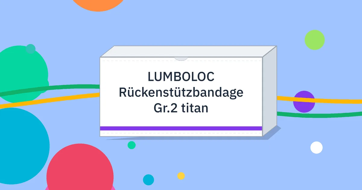 Symbolbild: Packung mit der Aufschrift LUMBOLOC Rückenstützbandage Gr.2 titan (PZN 01286576) – Verfügbarkeit und Bezug in Apotheken in Frankfurt am Main