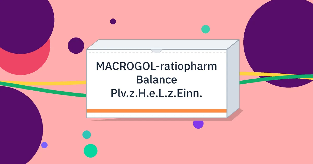 Symbolbild: Packung mit der Aufschrift MACROGOL-ratiopharm Balance Plv.z.H.e.L.z.Einn. (PZN 06553094) – Verfügbarkeit und Bezug in Apotheken in Frankfurt am Main