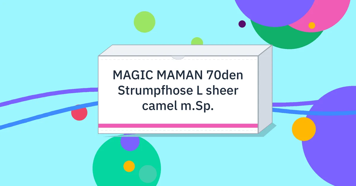 Symbolbild: Packung mit der Aufschrift MAGIC MAMAN 70den Strumpfhose L sheer camel m.Sp. (PZN 16190563) – Verfügbarkeit und Bezug in Apotheken in Frankfurt am Main