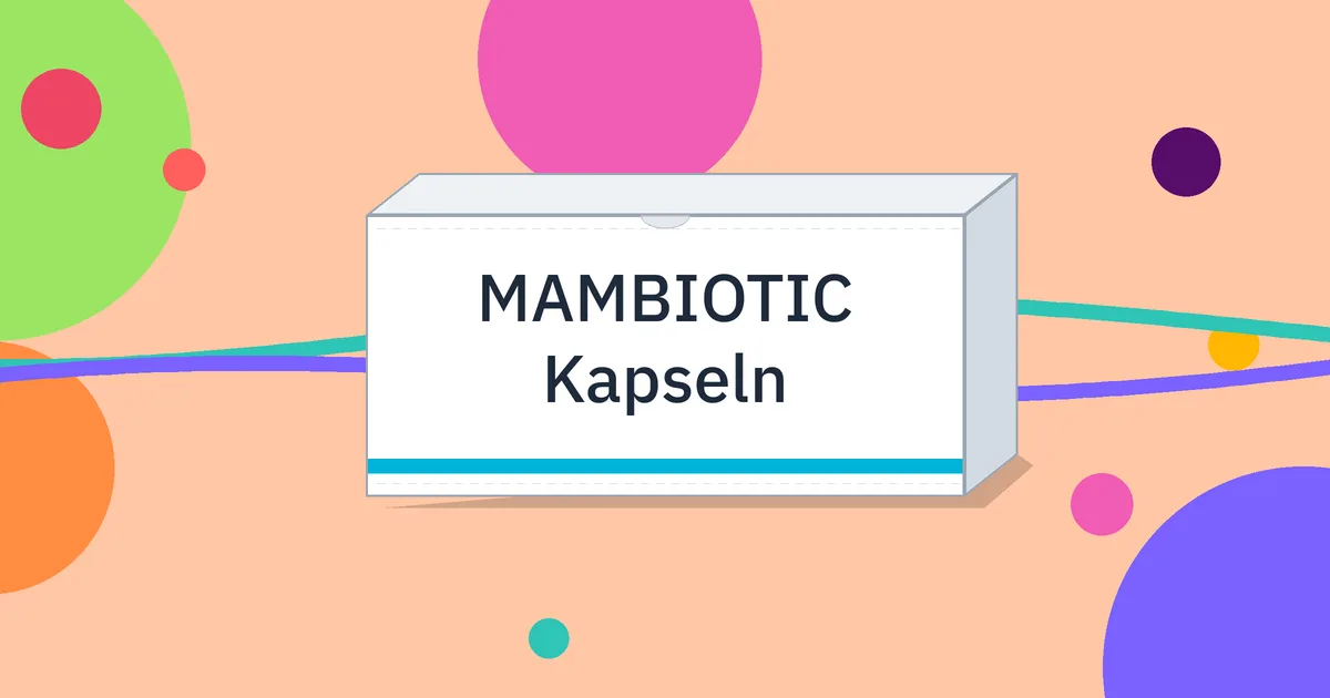 Symbolbild: Packung mit der Aufschrift MAMBIOTIC Kapseln (PZN 12648338) – Verfügbarkeit und Bezug in Apotheken in Frankfurt am Main