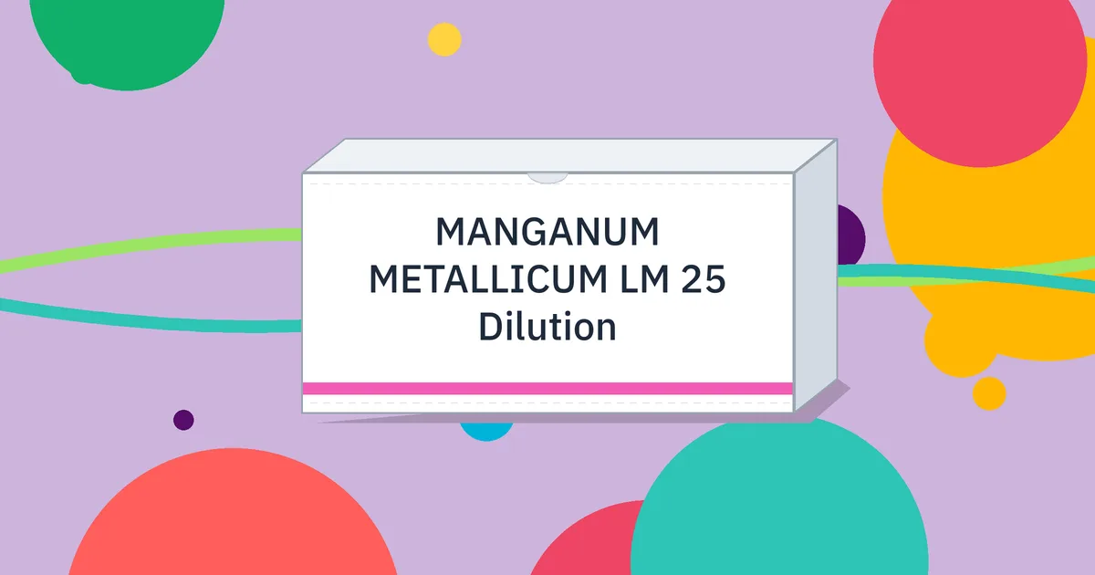 Symbolbild: Packung mit der Aufschrift MANGANUM METALLICUM LM 25 Dilution (PZN 12943416) – Verfügbarkeit und Bezug in Apotheken in Frankfurt am Main