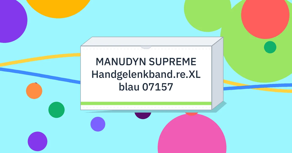 Symbolbild: Packung mit der Aufschrift MANUDYN SUPREME Handgelenkband.re.XL blau 07157 (PZN 16931031) – Verfügbarkeit und Bezug in Apotheken in Frankfurt am Main