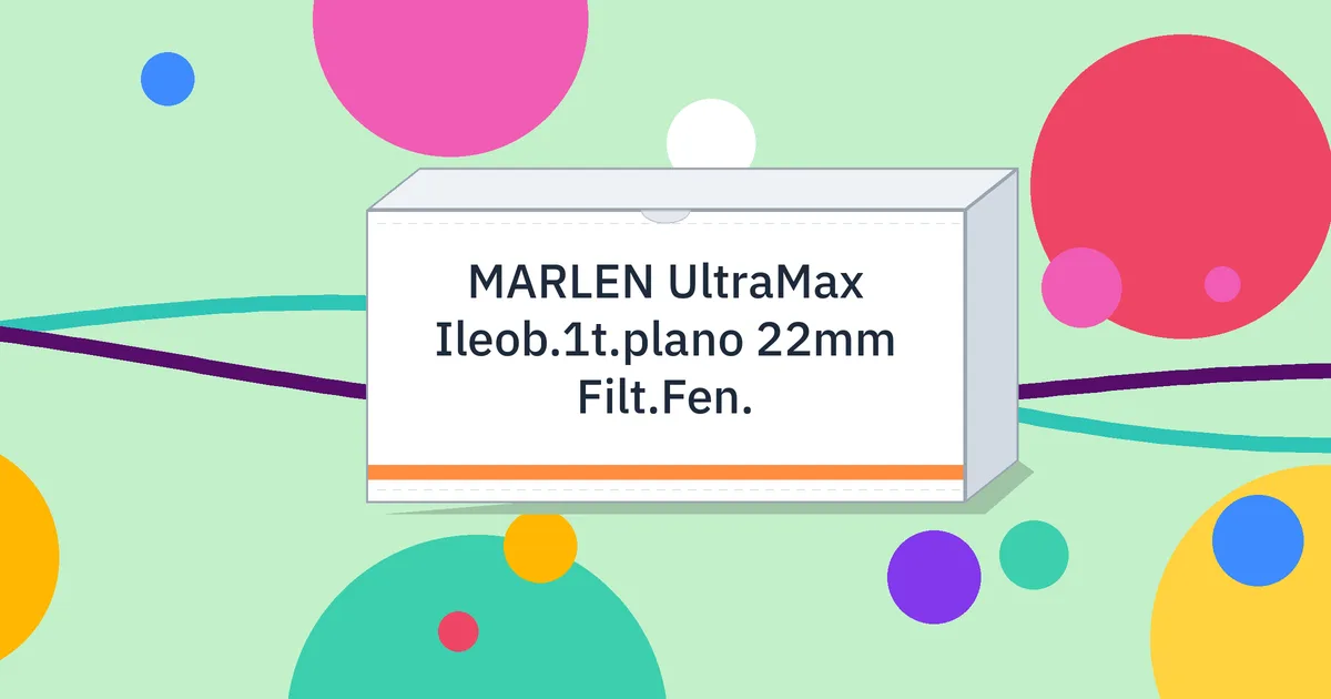 Symbolbild: Packung mit der Aufschrift MARLEN UltraMax Ileob.1t.plano 22mm Filt.Fen. (PZN 05354636) – Verfügbarkeit und Bezug in Apotheken in Frankfurt am Main