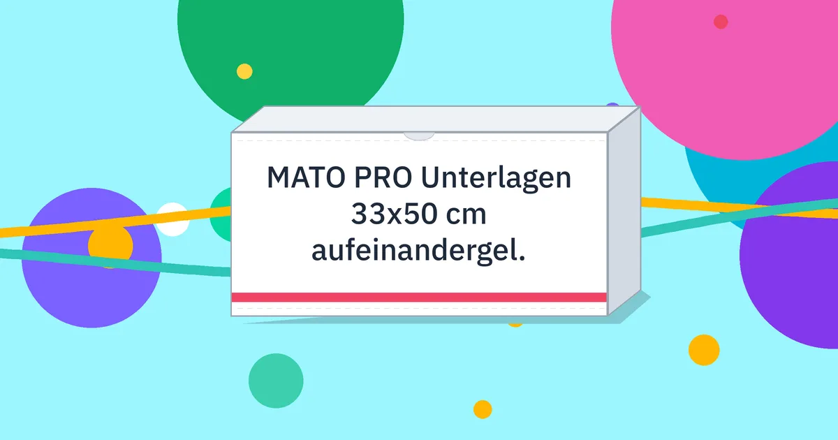 Symbolbild: Packung mit der Aufschrift MATO PRO Unterlagen 33x50 cm aufeinandergel. (PZN 06932377) – Verfügbarkeit und Bezug in Apotheken in Frankfurt am Main