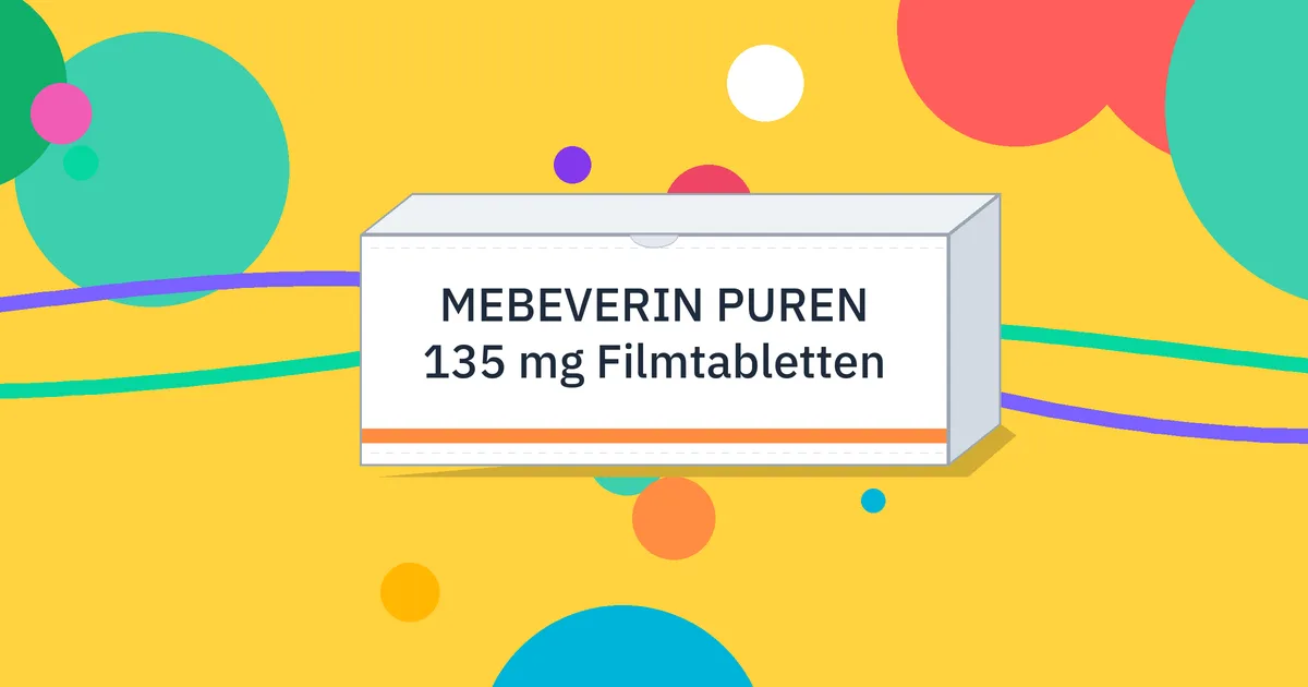 Symbolbild: Packung mit der Aufschrift MEBEVERIN PUREN 135 mg Filmtabletten (PZN 11509741) – Verfügbarkeit und Bezug in Apotheken in Frankfurt am Main