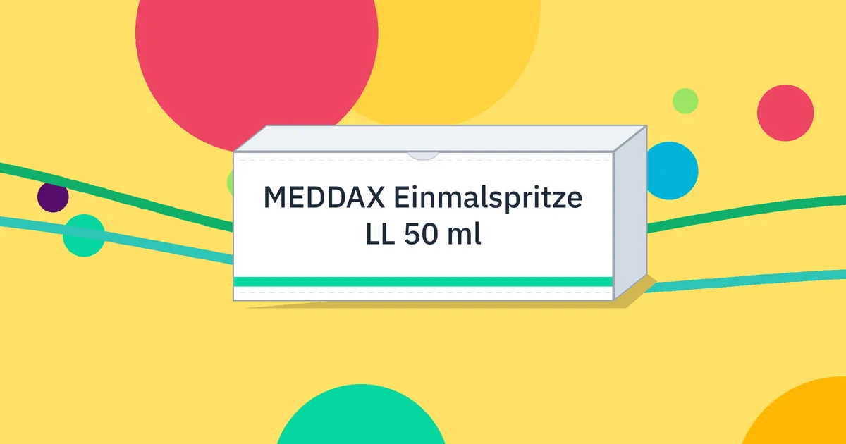Symbolbild: Packung mit der Aufschrift MEDDAX Einmalspritze LL 50 ml (PZN 18163777) – Verfügbarkeit und Bezug in Apotheken in Frankfurt am Main