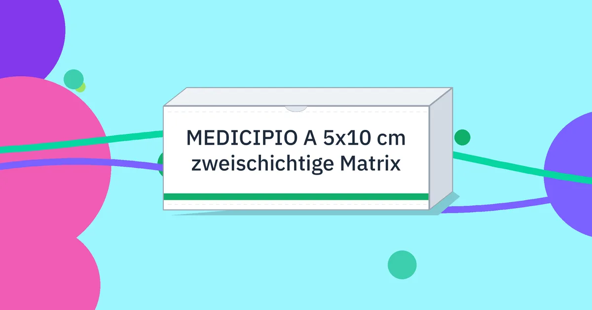 Symbolbild: Packung mit der Aufschrift MEDICIPIO A 5x10 cm zweischichtige Matrix (PZN 14174904) – Verfügbarkeit und Bezug in Apotheken in Frankfurt am Main