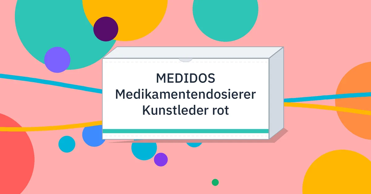 Symbolbild: Packung mit der Aufschrift MEDIDOS Medikamentendosierer Kunstleder rot (PZN 11176423) – Verfügbarkeit und Bezug in Apotheken in Frankfurt am Main