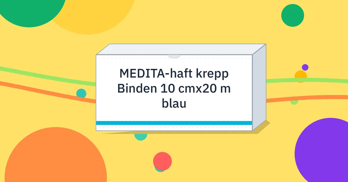 Symbolbild: Packung mit der Aufschrift MEDITA-haft krepp Binden 10 cmx20 m blau (PZN 19452041) – Verfügbarkeit und Bezug in Apotheken in Frankfurt am Main