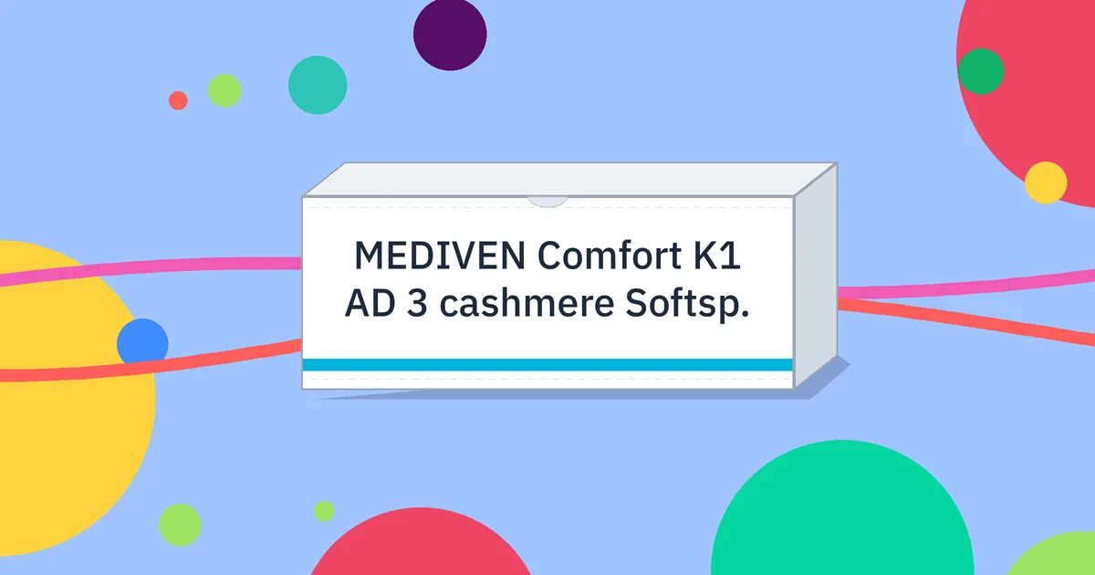 Symbolbild: Packung mit der Aufschrift MEDIVEN Comfort K1 AD 3 cashmere Softsp. (PZN 14658683) – Verfügbarkeit und Bezug in Apotheken in Frankfurt am Main
