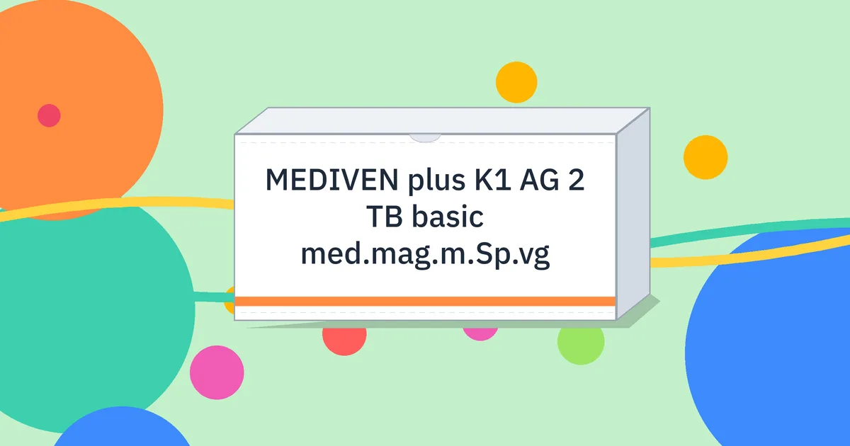 Symbolbild: Packung mit der Aufschrift MEDIVEN plus K1 AG 2 TB basic med.mag.m.Sp.vg (PZN 15057661) – Verfügbarkeit und Bezug in Apotheken in Frankfurt am Main