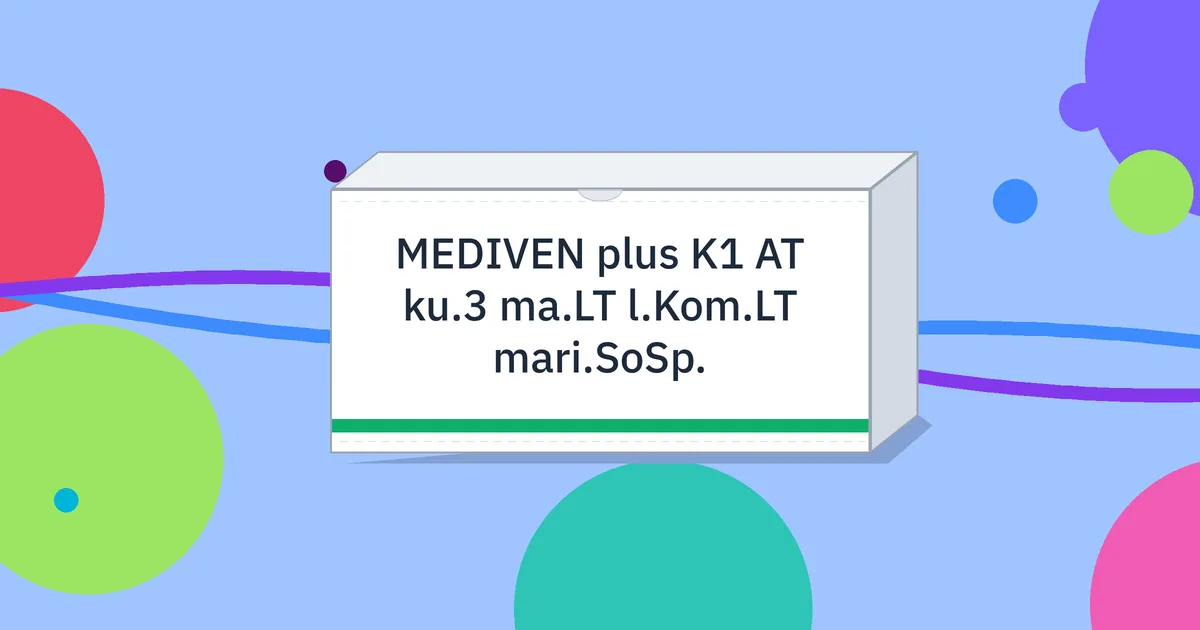 Symbolbild: Packung mit der Aufschrift MEDIVEN plus K1 AT ku.3 ma.LT l.Kom.LT mari.SoSp. (PZN 15071365) – Verfügbarkeit und Bezug in Apotheken in Frankfurt am Main