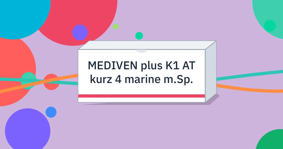Symbolbild: Packung mit der Aufschrift MEDIVEN plus K1 AT kurz 4 marine m.Sp. (PZN 15025980) – Verfügbarkeit und Bezug in Apotheken in Frankfurt am Main