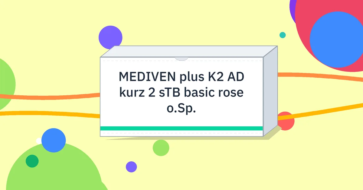 Symbolbild: Packung mit der Aufschrift MEDIVEN plus K2 AD kurz 2 sTB basic rose o.Sp. (PZN 15099642) – Verfügbarkeit und Bezug in Apotheken in Frankfurt am Main