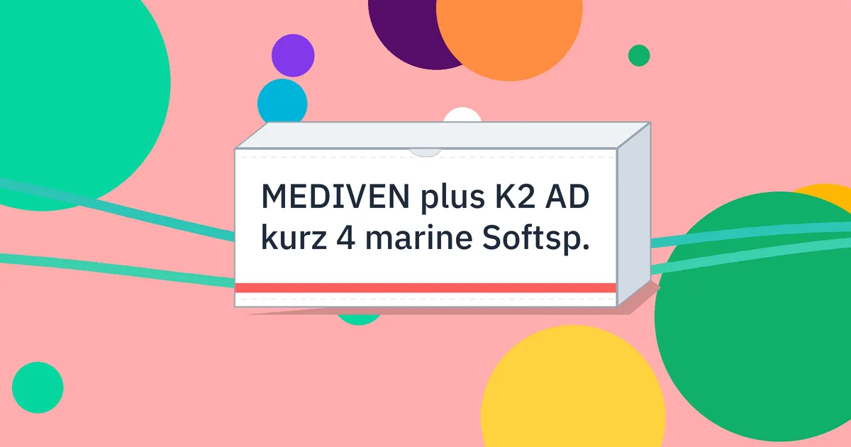 Symbolbild: Packung mit der Aufschrift MEDIVEN plus K2 AD kurz 4 marine Softsp. (PZN 15096477) – Verfügbarkeit und Bezug in Apotheken in Frankfurt am Main