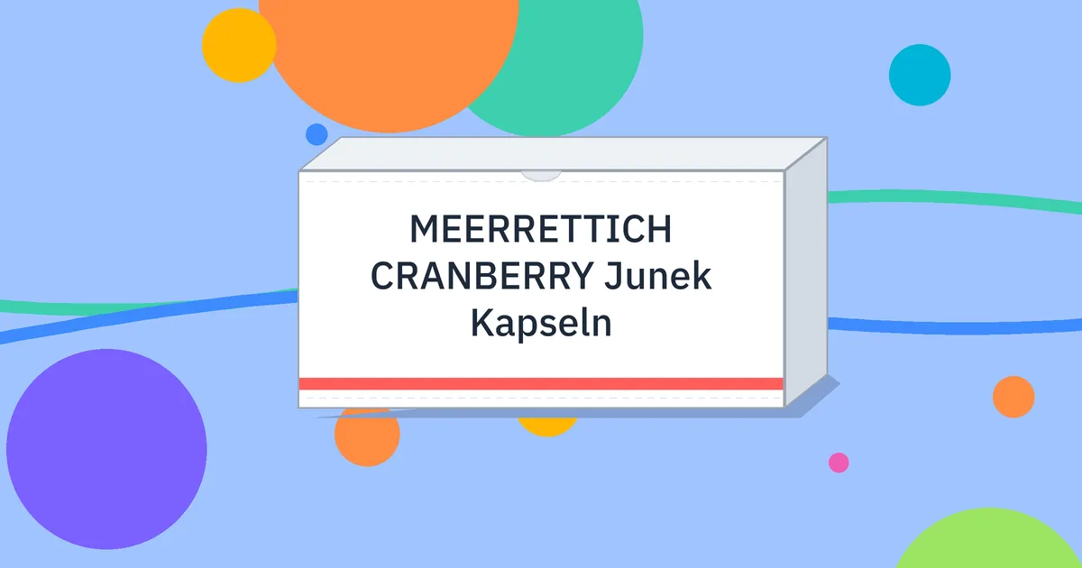 Symbolbild: Packung mit der Aufschrift MEERRETTICH CRANBERRY Junek Kapseln (PZN 10307231) – Verfügbarkeit und Bezug in Apotheken in Frankfurt am Main