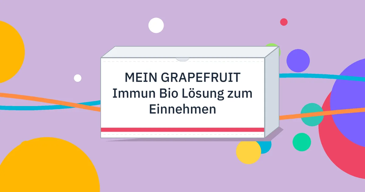Symbolbild: Packung mit der Aufschrift MEIN GRAPEFRUIT Immun Bio Lösung zum Einnehmen (PZN 19686655) – Verfügbarkeit und Bezug in Apotheken in Frankfurt am Main