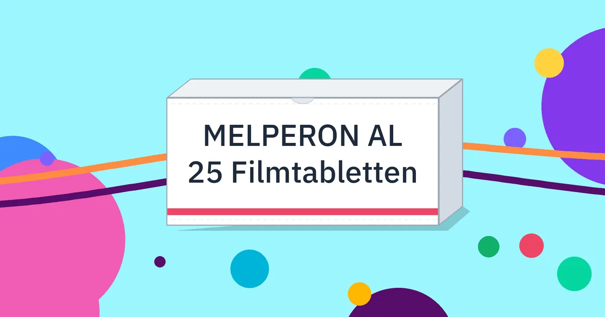 Symbolbild: Packung mit der Aufschrift MELPERON AL 25 Filmtabletten (PZN 01104351) – Verfügbarkeit und Bezug in Apotheken in Frankfurt am Main