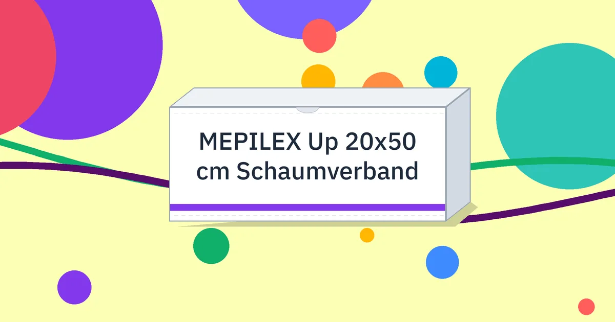 Symbolbild: Packung mit der Aufschrift MEPILEX Up 20x50 cm Schaumverband (PZN 20207252) – Verfügbarkeit und Bezug in Apotheken in Frankfurt am Main