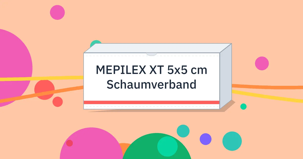 Symbolbild: Packung mit der Aufschrift MEPILEX XT 5x5 cm Schaumverband (PZN 13365743) – Verfügbarkeit und Bezug in Apotheken in Frankfurt am Main