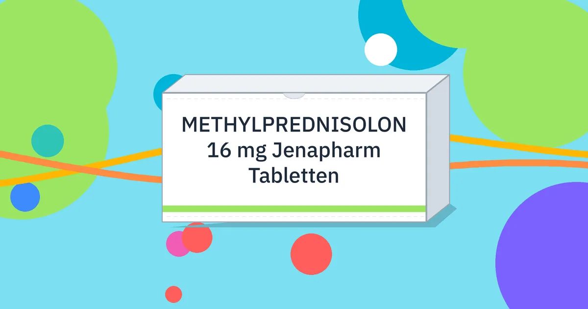 Symbolbild: Packung mit der Aufschrift METHYLPREDNISOLON 16 mg Jenapharm Tabletten (PZN 08424254) – Verfügbarkeit und Bezug in Apotheken in Frankfurt am Main