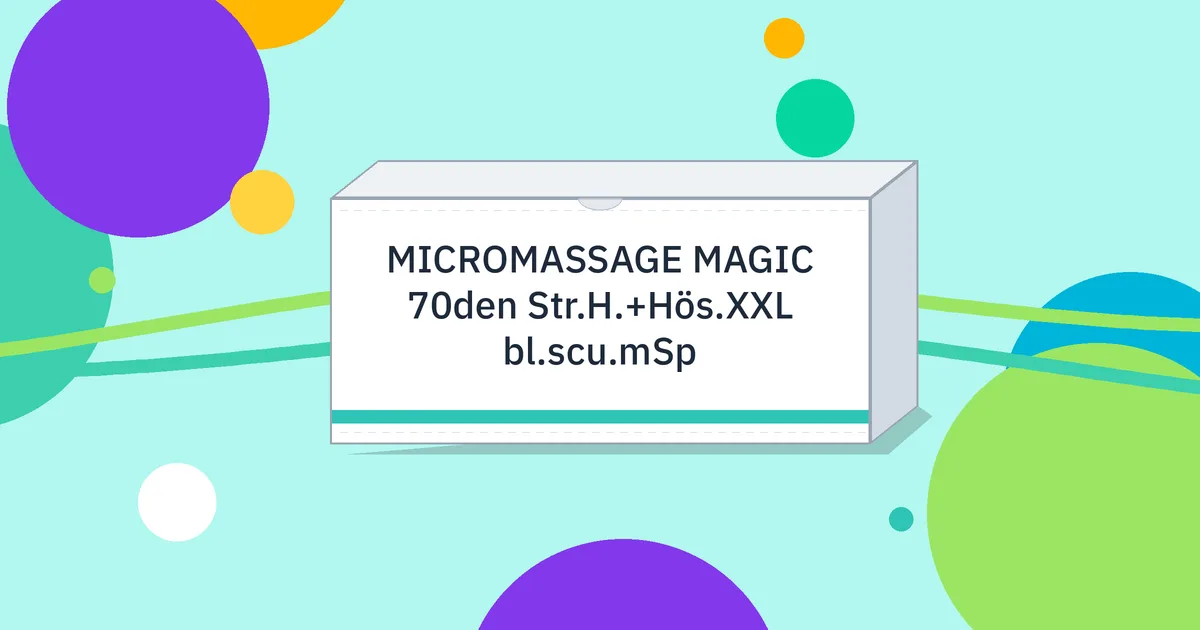 Symbolbild: Packung mit der Aufschrift MICROMASSAGE MAGIC 70den Str.H.+Hös.XXL bl.scu.mSp (PZN 03993094) – Verfügbarkeit und Bezug in Apotheken in Frankfurt am Main