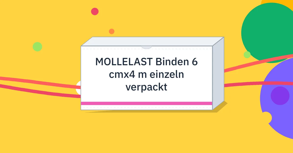 Symbolbild: Packung mit der Aufschrift MOLLELAST Binden 6 cmx4 m einzeln verpackt (PZN 19226764) – Verfügbarkeit und Bezug in Apotheken in Frankfurt am Main