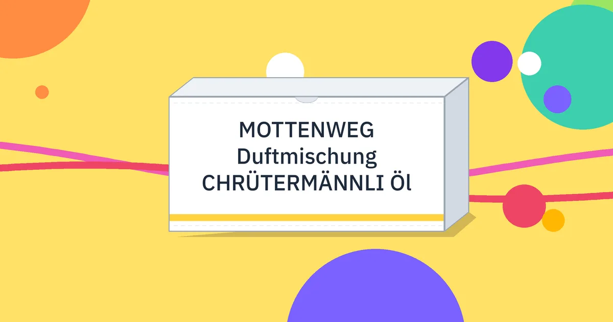 Symbolbild: Packung mit der Aufschrift MOTTENWEG Duftmischung CHRÜTERMÄNNLI Öl (PZN 08423409) – Verfügbarkeit und Bezug in Apotheken in Frankfurt am Main