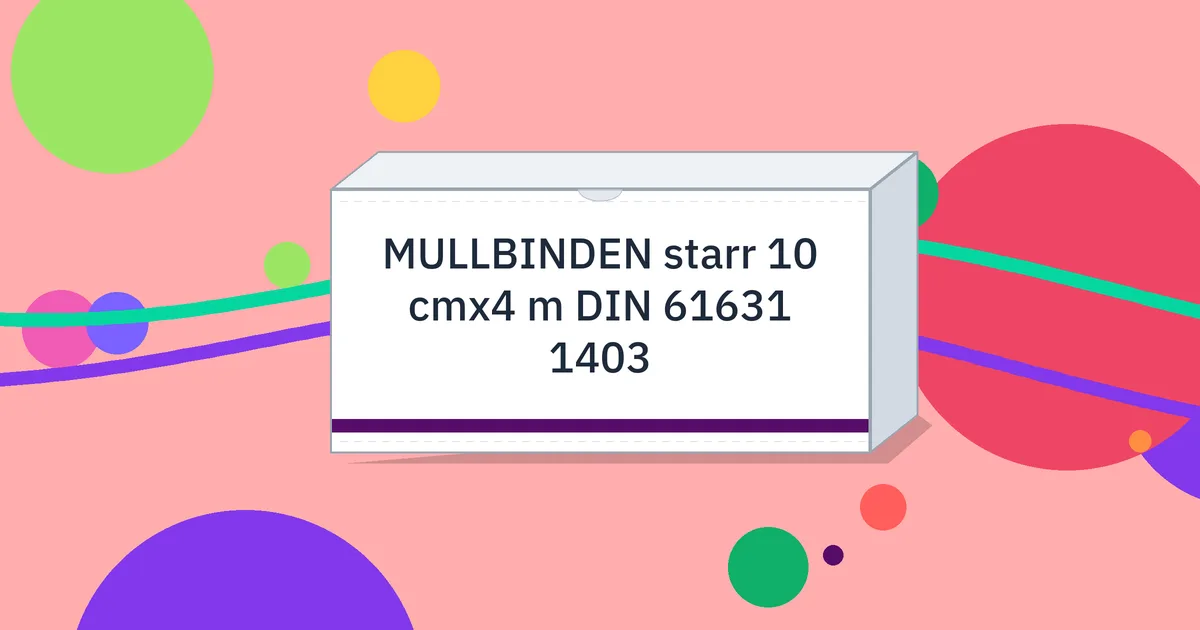 Symbolbild: Packung mit der Aufschrift MULLBINDEN starr 10 cmx4 m DIN 61631 1403 (PZN 01331058) – Verfügbarkeit und Bezug in Apotheken in Frankfurt am Main