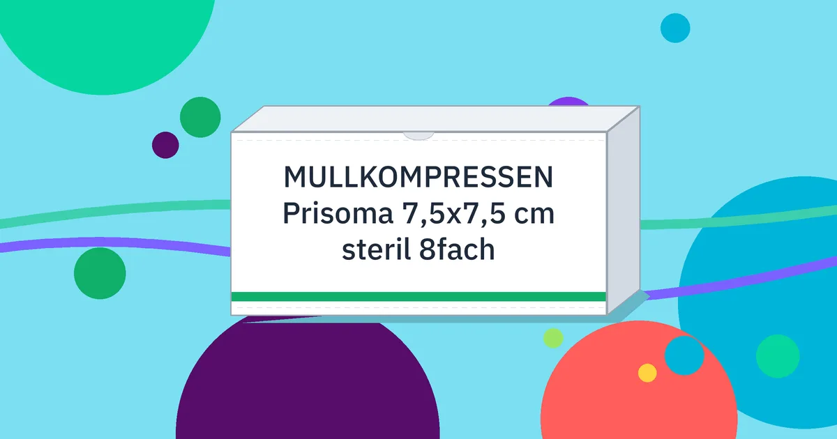 Symbolbild: Packung mit der Aufschrift MULLKOMPRESSEN Prisoma 7,5x7,5 cm steril 8fach (PZN 18752031) – Verfügbarkeit und Bezug in Apotheken in Frankfurt am Main