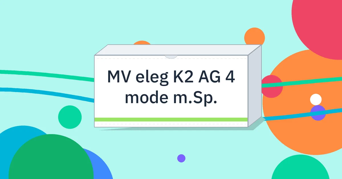 Symbolbild: Packung mit der Aufschrift MV eleg K2 AG 4 mode m.Sp. (PZN 04541572) – Verfügbarkeit und Bezug in Apotheken in Frankfurt am Main