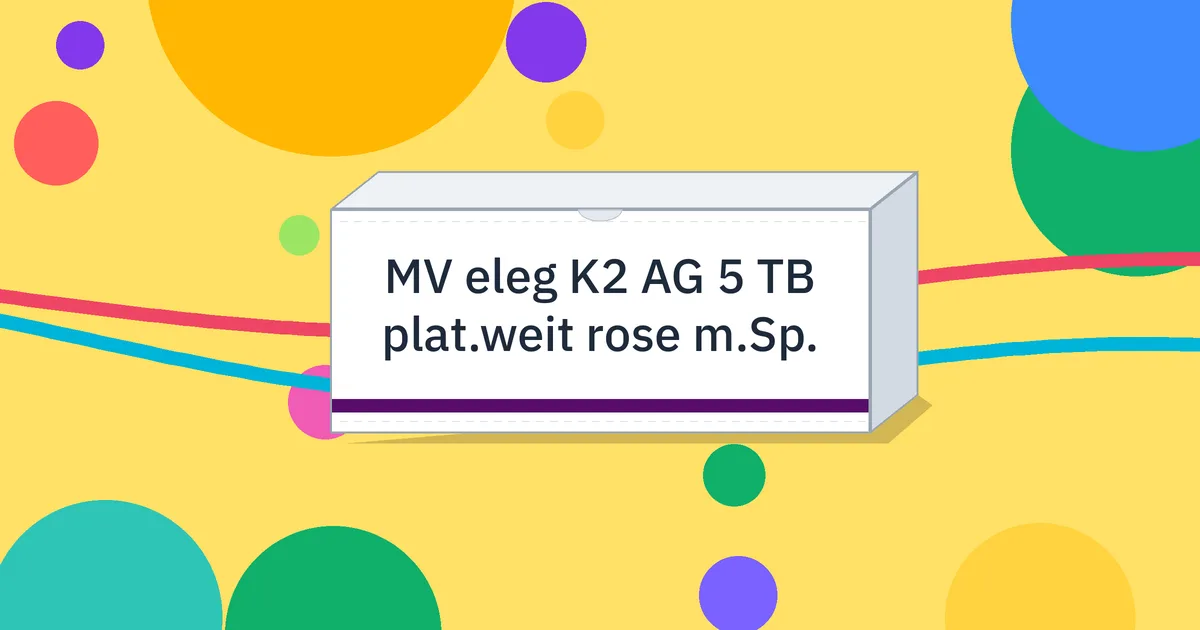 Symbolbild: Packung mit der Aufschrift MV eleg K2 AG 5 TB plat.weit rose m.Sp. (PZN 14698990) – Verfügbarkeit und Bezug in Apotheken in Frankfurt am Main
