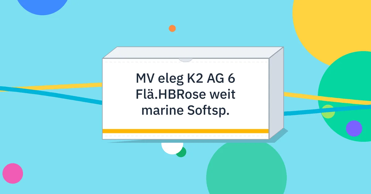 Symbolbild: Packung mit der Aufschrift MV eleg K2 AG 6 Flä.HBRose weit marine Softsp. (PZN 15721053) – Verfügbarkeit und Bezug in Apotheken in Frankfurt am Main