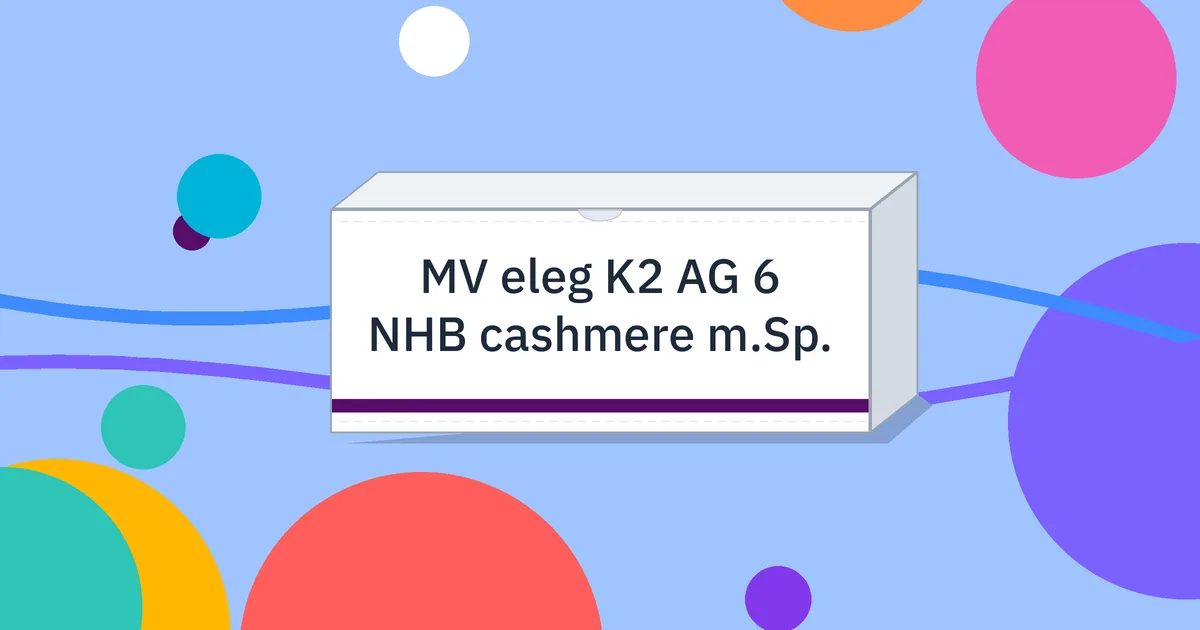 Symbolbild: Packung mit der Aufschrift MV eleg K2 AG 6 NHB cashmere m.Sp. (PZN 15730000) – Verfügbarkeit und Bezug in Apotheken in Frankfurt am Main