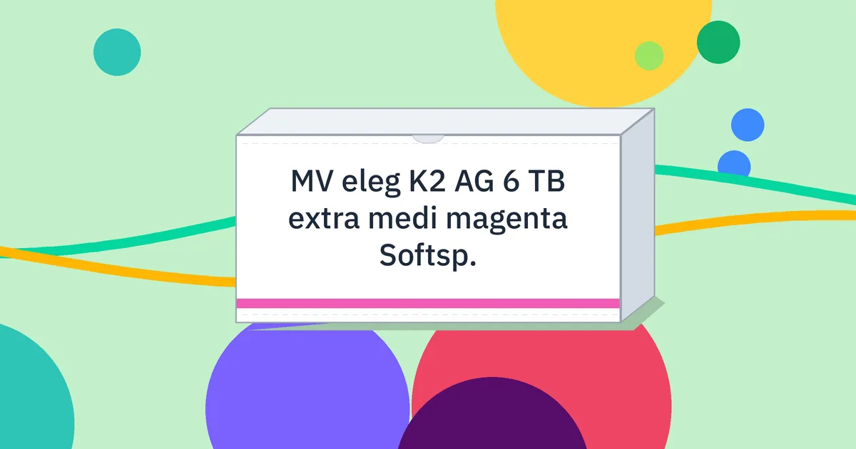 Symbolbild: Packung mit der Aufschrift MV eleg K2 AG 6 TB extra medi magenta Softsp. (PZN 14640594) – Verfügbarkeit und Bezug in Apotheken in Frankfurt am Main